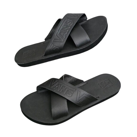 Vans | Shoes | Vans Cross Strap Black Black Slides Flip Flops Sandals ...